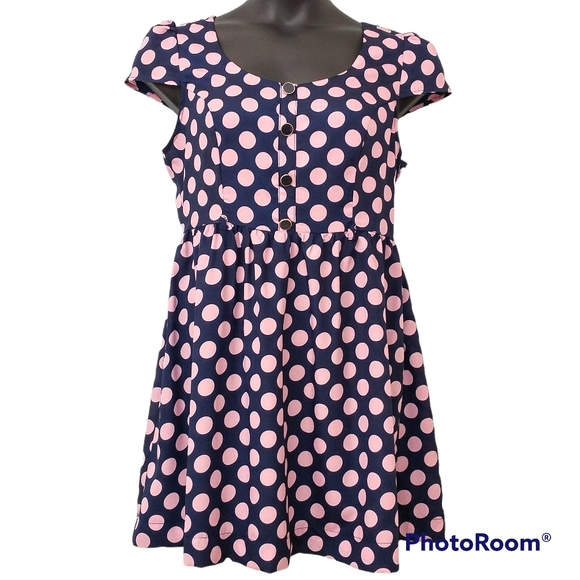 Monteau | Dresses | Monteau Polka Dot Cap Sleeve Dress L | Poshmark